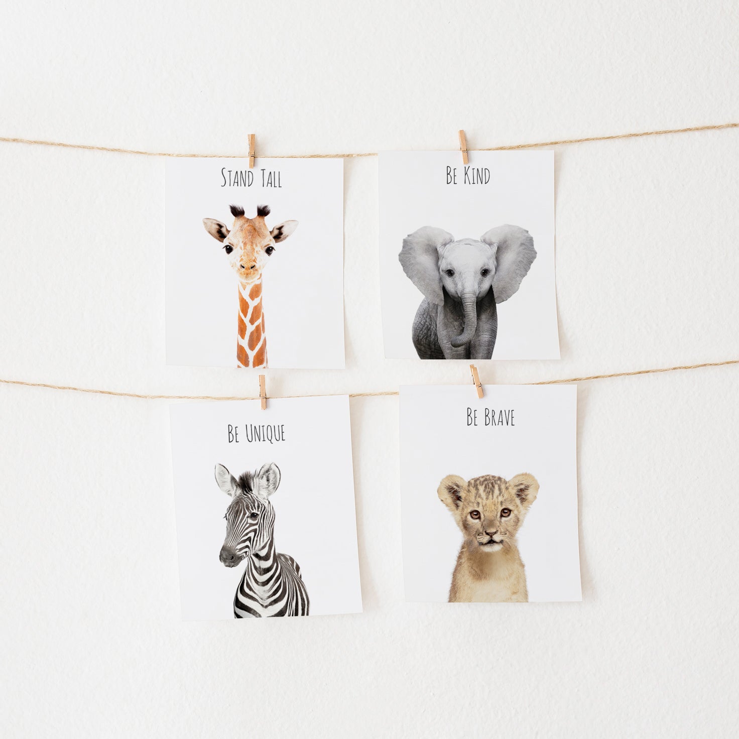 Safari Animal Art Prints with Positive Affirmations - Set of 4